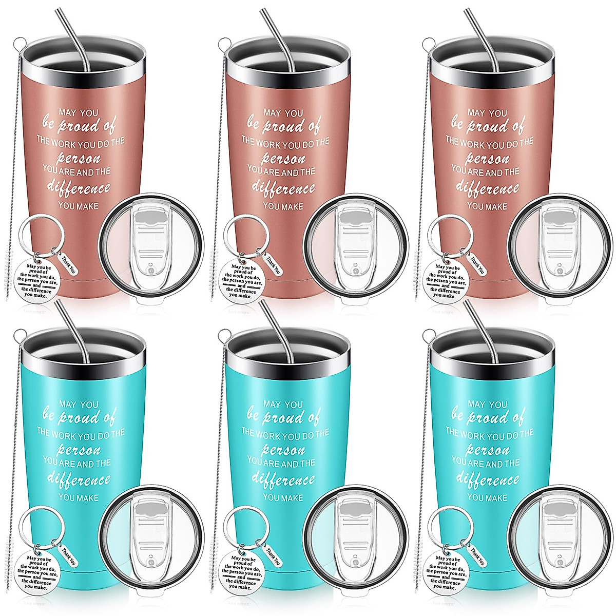 Rtteri 6 Sets Employee Appreciation Gifts for Coworkers Christmas Thank You Gifts for Men Includes May You Be Proud Stainless Steel Tumbler and Work Keychain Inspirational Wine Glasses
