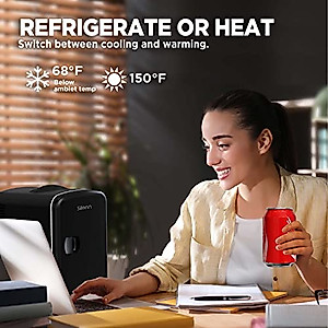 Silonn Mini Fridge, Portable Skin Care Fridge, 4 L/6 Can Cooler and Warmer Small Refrigerator with Eco Friendly for Home, Office, Car and College Dorm Room, Compact Refrigerator and Black (SLRE01B)