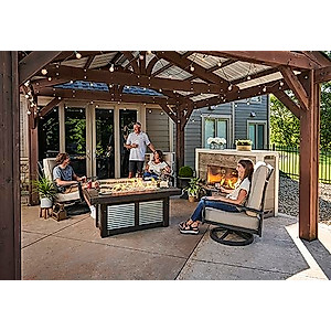 Outdoor GreatRoom Co Propane Fire Pit Table - Denali Gas Fire Pits for Outside Patio - 56 Inch Rectangular Concrete Firepit Fire Table with Matching Tabletop Cover, Metal & Wood Base, 80,000 BTU