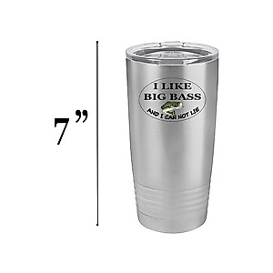 Rogue River Tactical Funny Fishing 20 Oz. Travel Tumbler Mug Cup w/Lid Vacuum Insulated Hot or Cold I Like Big Bass Fishing Gift Fish