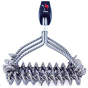 Kona Safe/Clean Grill Brush - Bristle Free BBQ Grill Brush - 100% Rust Resistant Stainless Steel Barbecue Cleaner - Safe for Porcelain, Ceramic, Steel, Cast Iron - Great Grilling Accessories Gift