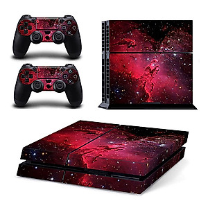 FOTTCZ Vinyl Skin for PS4 Console & Controllers Only, Sticker Decorate and Protect Equipment Surface, Red Nebula