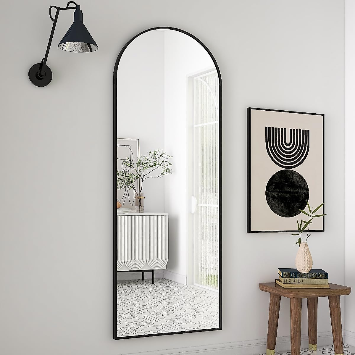 GLSLAND-58x18 inch Arched Full Length Mirror-Aluminum Alloy Frame High Definition-Full Body Mirror for Bedroom or Living Room
