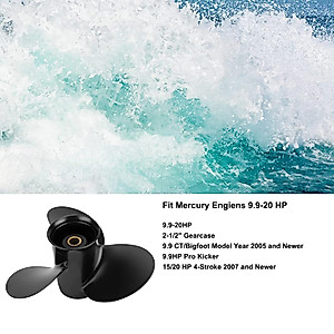 Qiclear 9.25 x 9 &10&11 | 14 Spline Tooth Upgrade Aluminum Outboard Propeller fit Mercury Engines 9.9/15/20HP Tohatsu Engine 9.9HP 15HP 18HP, RH (9.25x10)