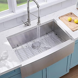 VCCUCINE Farmhouse Sink, 30 Inch Stainless Steel Farmhouse Kitchen Sink, Undermount Drop in Single Bowl Basin Apron Sink, Brushed Nickel Farm Sink With Dish And Drain Assembly