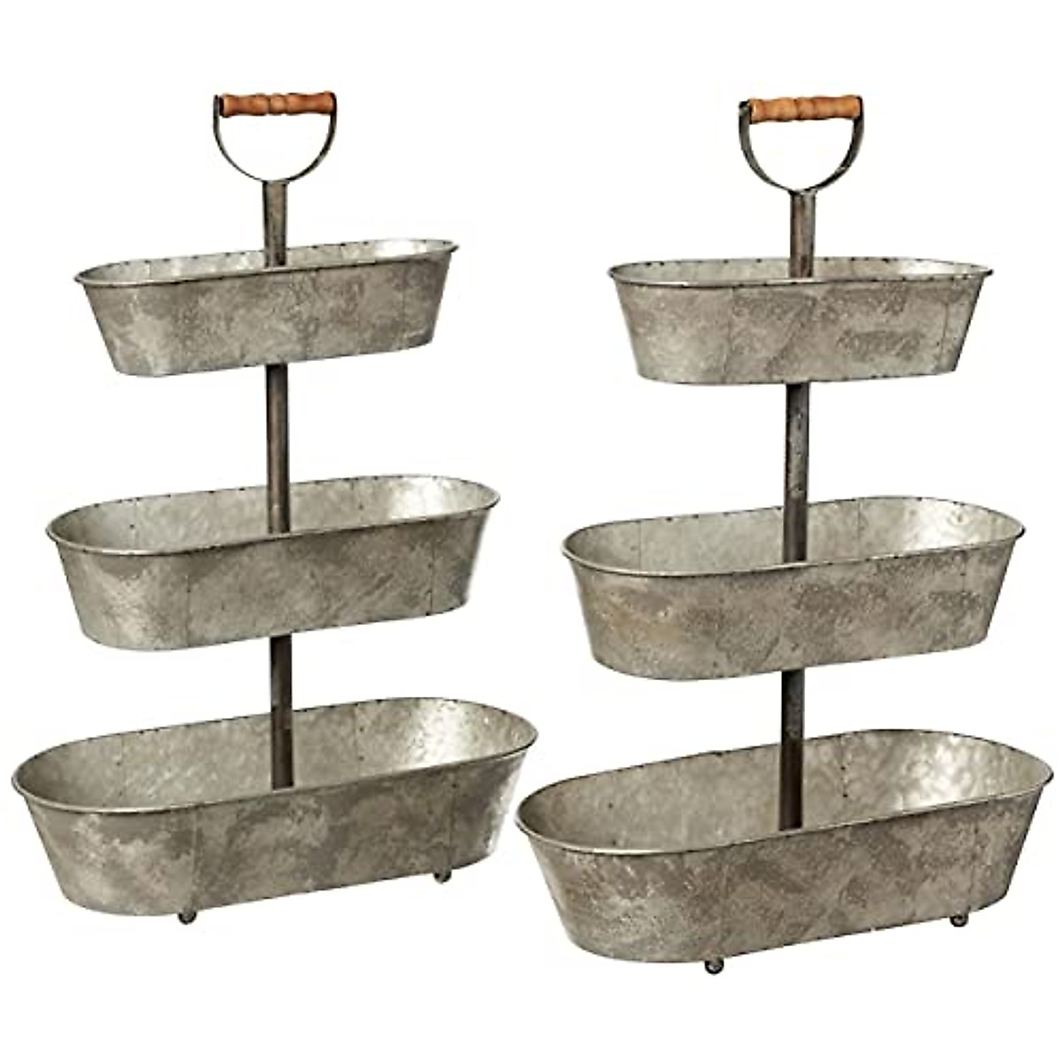 Creative Co-Op Metal 3 Tier Container with Wood Handle