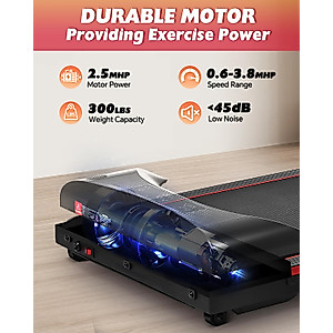 Walking Pad, Under Desk Treadmill with Remote Control, LED Display, Wheels, Portable Mini Running Machine for Small Spaces in Home/Office