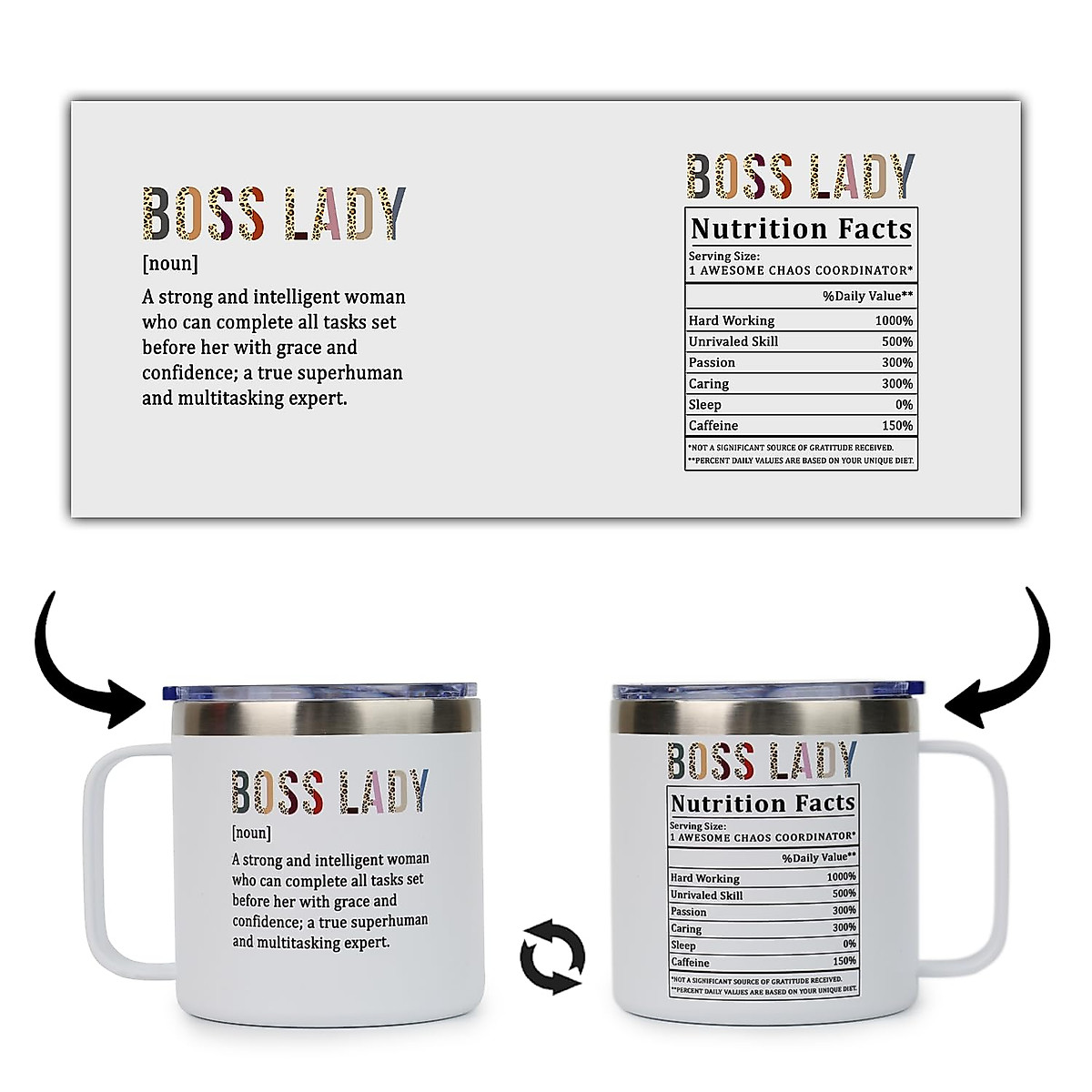 FROOBLEQUIRK 14 Oz Tumbler for Lady Boss, Inspirational Cup for Leader, Manager, Women Coworker – Birthday, Christmas, Boss Day Gift Idea