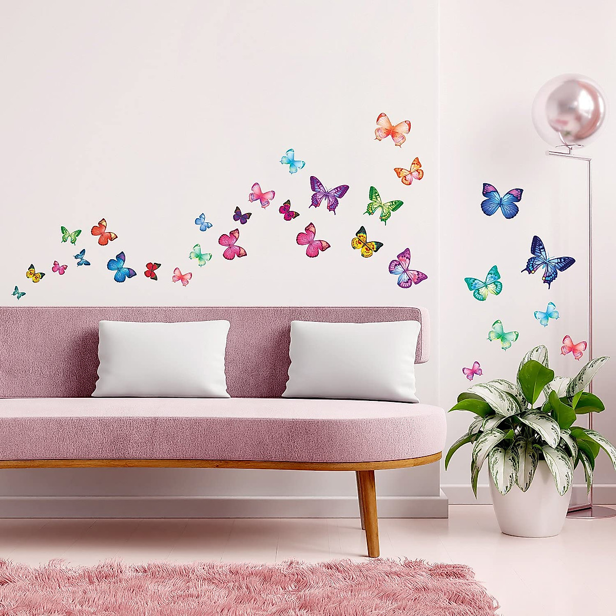 DECOWALL BS-1302 30 Vibrant Butterflies Kids Wall Stickers Wall Decals Peel and Stick Removable Wall Stickers for Kids Nursery Bedroom Living Room d?cor