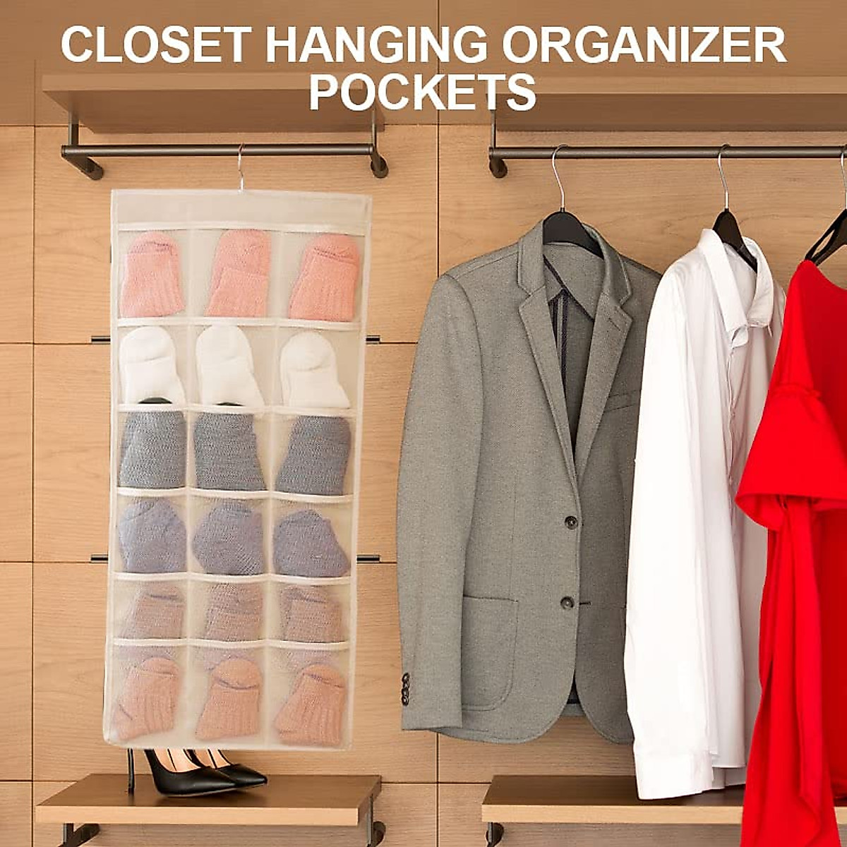 Bra Storage Hanging Bag with 24 Mesh Pockets Wardrobe Underwear Organizer Hanging Closet Shelf Wall Space Saver Dual Sided Hanging Storage Bag for Bra Socks Underwear Underpants