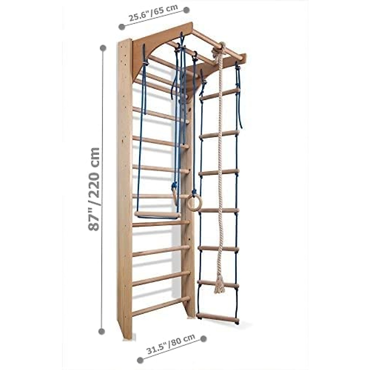 Wooden Swedish Ladder - Stall Bars Set for Physical Therapy & Gymnastics with Swing Set and Adjustable Pull-up bar - Sport Complex (KM-2)