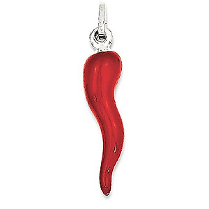 IceCarats 925 Sterling Silver Red Cornicello Italian Horn Necklace Lucky Protection Amulet Pendant Chilli Pepper Charm Only