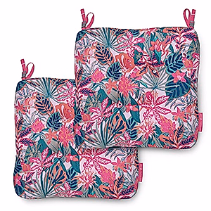 Classic Accessories for Vera Bradley Water-Resistant Patio Chair Cushions, 19 x 19 x 5 Inch, 2 Pack, Rain Forest Canopy Coral