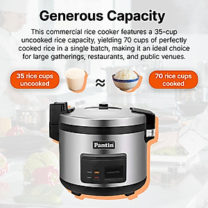 Commercial Rice Cooker Large Capacity Rice Cooker & Rice Warmer - Extra Large Rice Cooker 35 Cups Raw / 70 Cups Cooked Big Rice Cooker 35 Cups Raw Rice Cooker 70 Cups Cooked 120V/1500W, ETL Listed