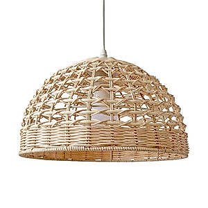 RISEON Rattan Lamp Shade, Woven Hanging Pendant Lampshade, Country Cottage Wicker Basket Chandelier Lamp Cover Rustic Ceiling Light Fixture Table Lamp Floor Lamp Light for Bedroom Living Room Hallway