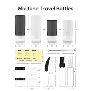 Morfone 16 Pack Silicone Travel Bottles Set for Toiletries TSA Approved Travel Containers Leakproof Squeezable Refillable Accessories 2oz 3oz for Shampoo Conditioner Lotion Liquids (BPA Free)