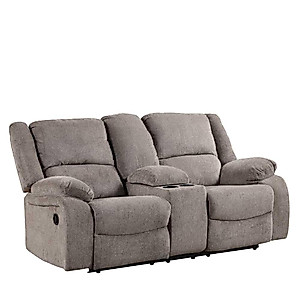 24/7 Shop at Home Joe Transitional Oversized Nursery Glider Chairs for Adults, Manual Comfy Reading Couch, Overstuffed Reclining Sofa, Adjustable Theater, Living Room, 2-Seat, Gray