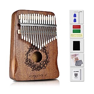Kalimba-17 Key Thumb Piano,Exquisite Mahogany Wood Portable Kalimba,Tune Hammer and Study Instruction,Musical Gifts for Music lovers Adults Kids(Classic Brown)