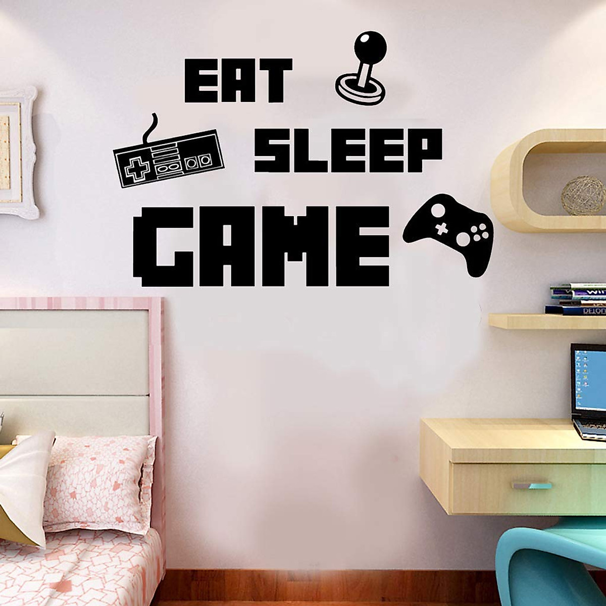 Game Wall Decals Gaming Controller Joystick Video Wall Stickers for Teen Boys Room Kids Bedroom Playroom Home Decoration (Black)