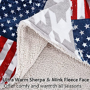US Flag Patriotic Sherpa Throw American Flag Blanket, Super Cozy Fleece Plush Bed Throw TV Blankets Reversible for Bed or Couch 50" x 70" | USA Flag
