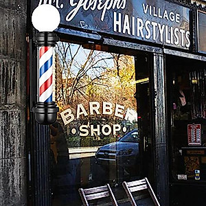 FOPEAS Classic Barber Shop Swivel Light Barber Poles Outdoor,32" Hair Salon Sign Light Red Blue White Stripes Pole Light Wall Mount Light for Hair Salons, Barber Shops Waterproof and Energy Saving