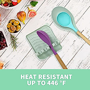 LSVGOE 2 Pack Multiple Utensil Spoon Rest with Drip Pad Non-Slip Heat Resistant Kitchen and Grill Spoon Holder for Spatula, Ladle, Tongs, Kitchen Gadgets, and Cooking Accessories (Light Green)