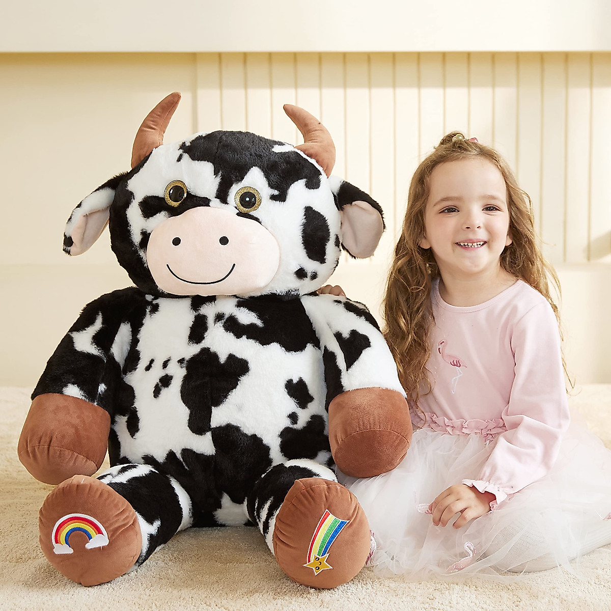 EARTHSOUND Giant Cow Stuffed Animal Plush Toy,Large Jumbo Cute Soft Toys,Big Size Huge Fluffy Plushy Oversized Fat Plushie,Gifts for Kid