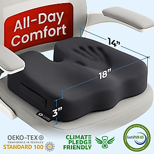 Seat Cushion Pillow for Office Chair - Memory Foam Firm Coccyx Pad - Tailbone, Sciatica, Lower Back Pain Relief - Lifting Cushion for Car, Wheelchair, School Chair, Computer and Desk Chair