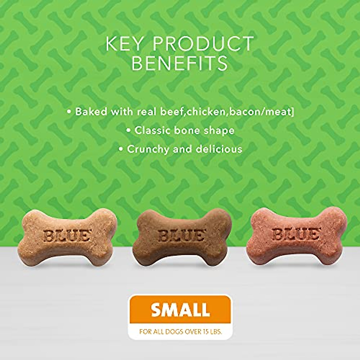 Blue Buffalo Bones Natural Crunchy Dog Treats, Small Dog Biscuits, Assorted flavors- Beef, Chicken or Bacon (16-oz bag, 4 count)