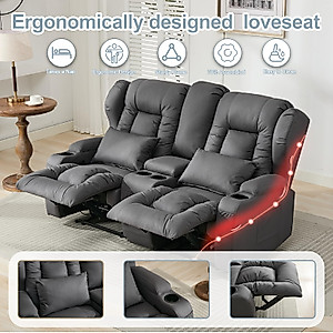 65" Loveseat Recliner Reclining Loveseat with Console - Comfy Manual RV Recliner Loveseat Sofa Couch Home Theater Seating with Pillows, Cup Holders - Recliner Chair for Living Room RV Furniture