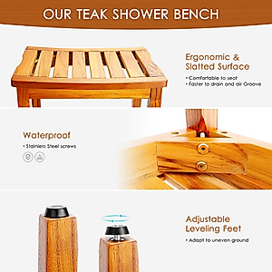 16 Inch Teak Shower Bench Stool with Storage Shelf, Waterproof Teak Spa Bathing Stool for Inside Shower, Bathroom Shower Chair for Adult Elderly Perfect for Indoor and Outdoor Use