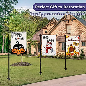 Funtife Outdoor Garden Flag Stand Holder Pole 49 inch Tall with 5 Prong Base, Metal Flagpole Kit yard Sign Stake Fits 12 x 18 Small Flags Décor for Outside House in Ground, Black