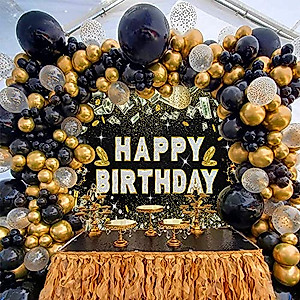 7x5ft Dollar Bill Black Gold Birthday Backdrop Glitter Diamond Champagne Background Money Casino 16th 18th Boy Girl Party Photo Booth Supplies