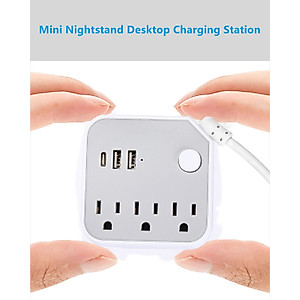 Power Strip with USB C, 3 Outlets Desktop Charging Station, 6 Ft Extension Cord, Small and Portable Power Strip for Travel, Cruise Ship