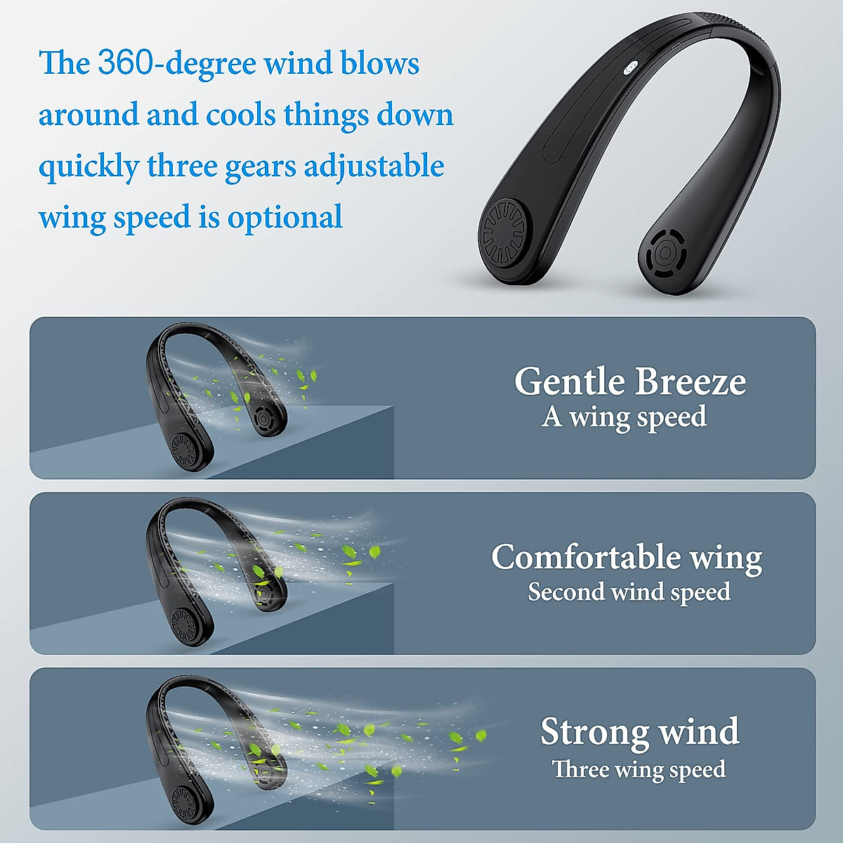 XUANYUQL Portable Neck Fan bladeless neck fan 3600mAh battery fans portable personal fan 360°Cooling Leafless Rechargeable USB Powered Desk Fan neck fan for women men 3 Speeds-Black