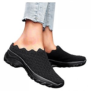 Women's Slip On Sneakers Walking Shoes Fashion Casual Breathable Mesh Slippers Hiking Work Nurse Shoes Summer Lightweight Wedge Platform Chunky High Heels Sport Shoes for Women Ladies