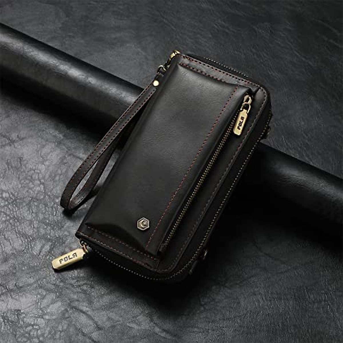 nincyee Multifunction Wallet Case for iPhone 11,Large Capacity Leather Zipper Clutch Bag Case with Shoulder Strap Black