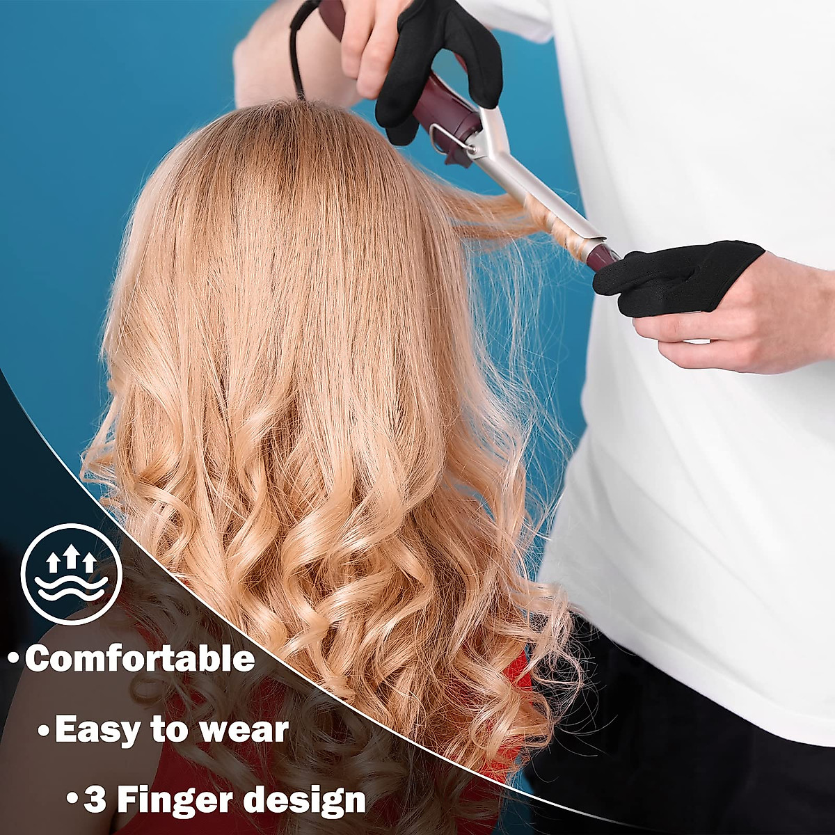 LOYIM 2 Pcs Heat Resistant Gloves for Hair Styling Curling Wand Glove 3 Finger Reusable Heat Gloves Dye Heat Protector Glove Mittens Protection Gloves for Barber Straightening