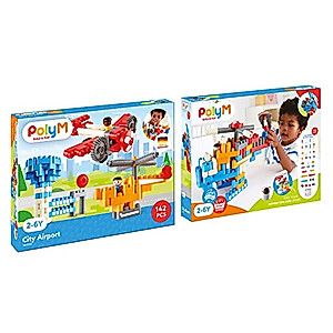 Poly M Hape City Airport | 142Piece Building Brick Airport Toy Set with Figurines & Accessories, 760023
