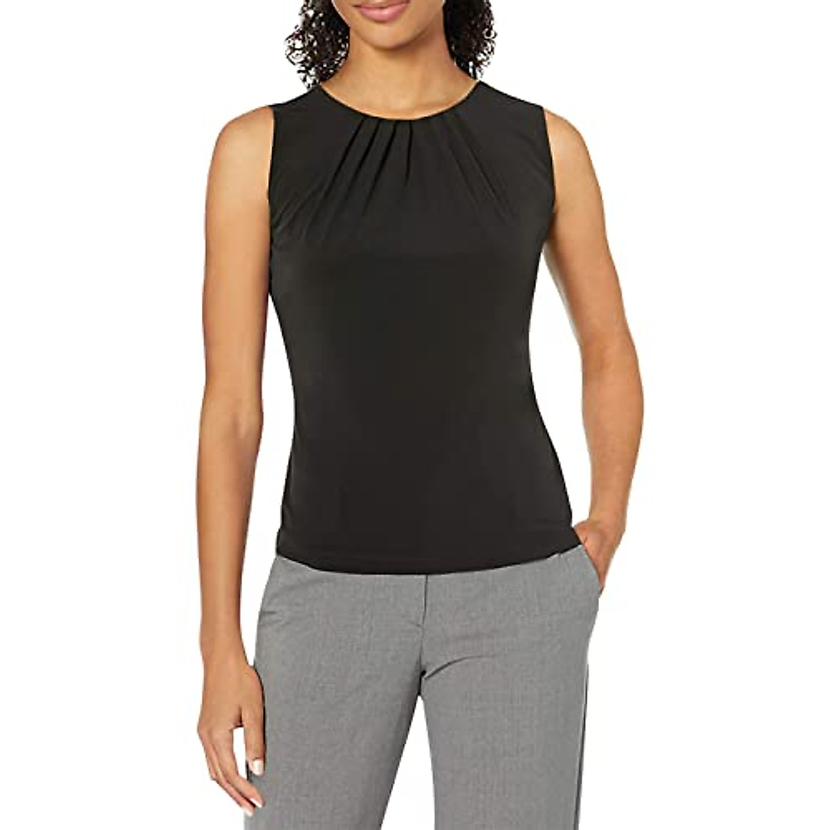 Calvin Klein Women's Pleat Neck Sleeveless Cami, Black, 14
