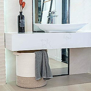 MINTWOOD Design Large 18 x 16 Inches Decorative Woven Cotton Rope Basket, Tall Laundry Basket Hamper, Blanket Basket for Living Room, Storage Baskets with Handles for Toys, Throws, Pillows and Towels