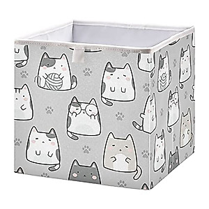 Kigai Cute Cat Cube Storage Bins - 11x11x11 in Large Foldable Cubes Organizer Storage Basket for Home Office, Nursery, Shelf, Closet