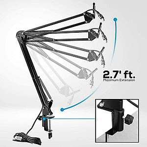 Soul Inscriptions Press USB Suspension Boom Microphone Stand-Adjustable Compact USB Microphone Arm Stand,Durable Steel for Radio Broadcasting Studio,Voice-Over Sound Studio,TV Stations - PMKSHUSB04