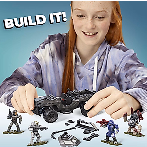 Mega Halo Infinite Toy Car Building Toys Set, UNSC Razorback Blitz Vehicle with 303 Pieces, 4 Micro Action Figures and Accessories, Gift Ideas