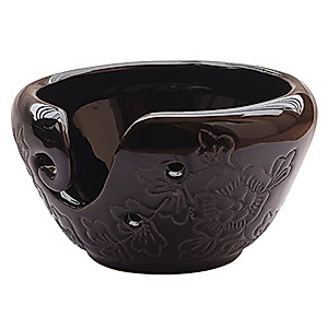 ABHANDICRAFTS - Ceramic Yarn Bowl for Knitting, Crochet for Moms - Black Pottery Storage Bowl Perfect for Moms and Grandmothers.