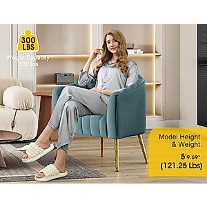 Dewhut Oversized Pumpkin Couch Accent Chair, Modern Comfy Velvet Upholstered Barrel Chairs, Luxury Single Sofa Armchair for Living Room, Waiting Room, Office and Vanity, (Blue)