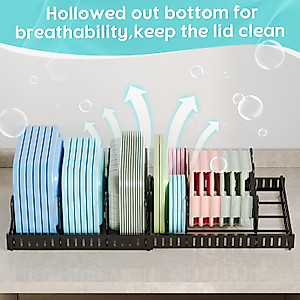 Expandable Food Container Lid Organizer,Large Capacity Adjustable 10 Dividers Detachable Lid Organizer Rack for Cabinets, Cupboards, Pantry Shelves, Drawers to Keep Kitchen Tidy,Black(Patent Pending)