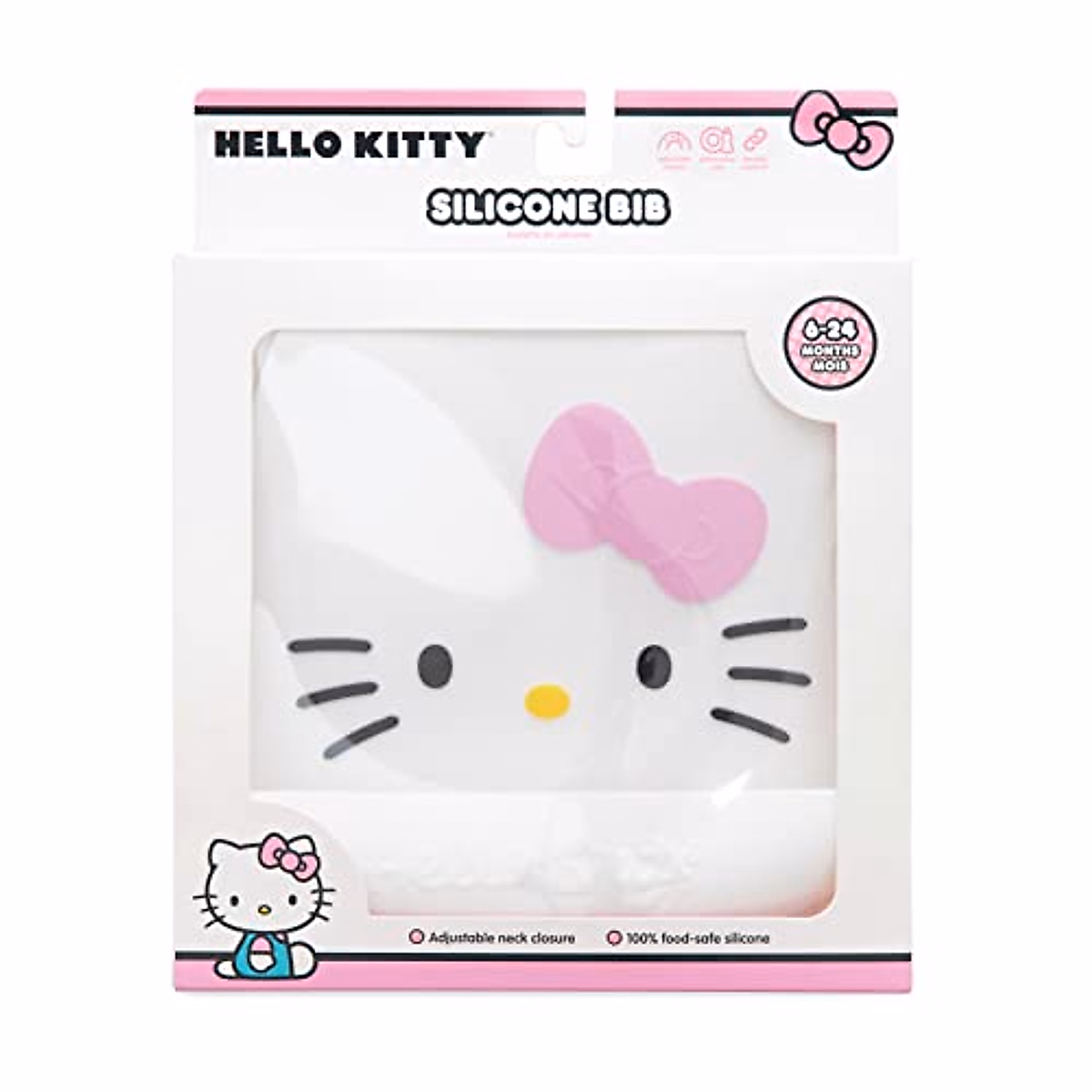 Bumkins Bibs, Silicone Pocket for Babies, Baby Bib for Girl or Boy, for 6-24 Months Up to Toddler, Essential Must Have for Eating, Feeding, Baby Led Weaning Supplies, Mess Saving, Sanrio Hello Kitty