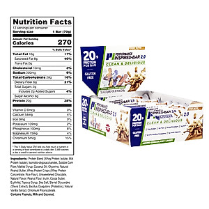 Performance Inspired Nutrition Protein Bar 2.0 – 20G Protein, 6G Fiber, 4G MCTs, 1 Billion CFU Probiotics – Gluten-Free – Peanut Butter Flavor – 12 Count