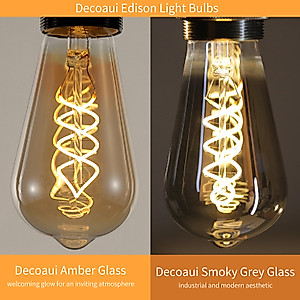 Decoaui E26 ST64 Vintage Edison Light Bulbs, Smoky Grey Coated Glass, Dimmable, 4W(20W Equivalent) 200 Lumin, 2700K Soft White, Spiral Filaments Design, Antique Style, 25000 Hrs, 3-Pack